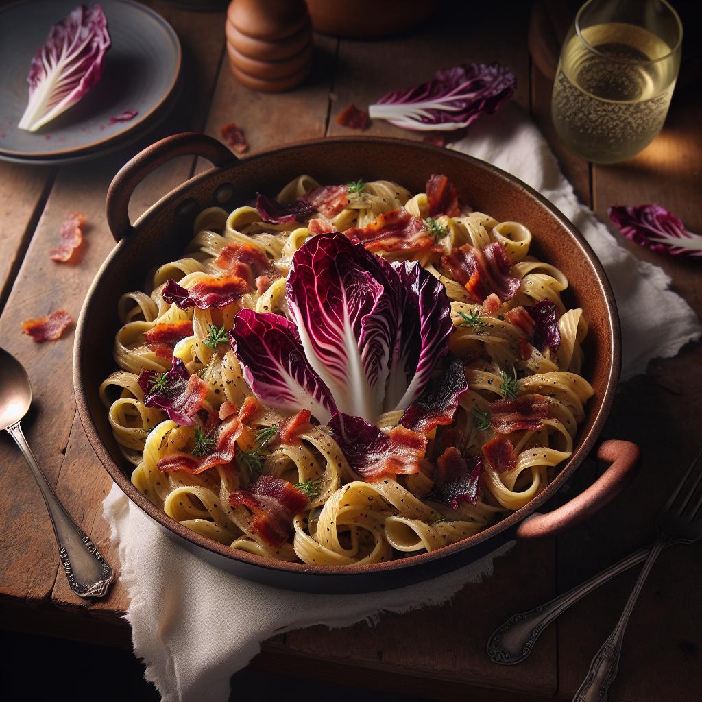 Pasta con crema di radicchio e speck - Home